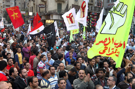 Egyptian Protesters Shout Slogans Against President Editorial Stock ...