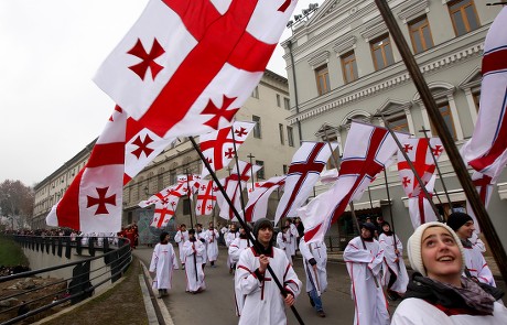 Young Men Carry Georgian National Flags Editorial Stock Photo - Stock ...