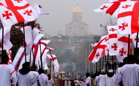 Young Men Carry Georgian National Flags Editorial Stock Photo - Stock ...