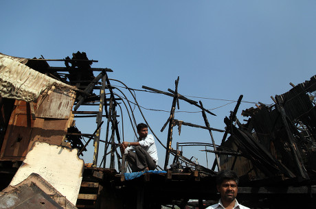 Indian Firemen Try Extinguish Flames Destroyed Editorial Stock Photo ...