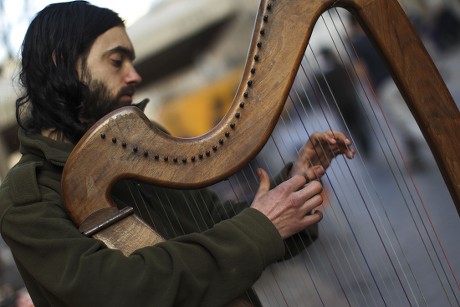 Israeli Street Artist Plays Harp On Editorial Stock Photo - Stock Image ...