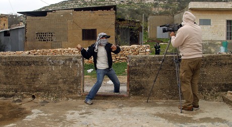 Palestinian Demonstrator Wearing Gas Mask Holds Editorial Stock Photo ...