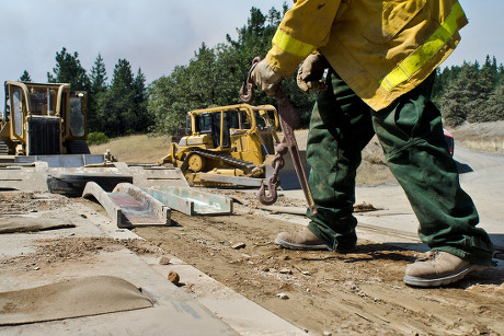 Bulldozers Unloaded Staging Area Aid Firefighting Editorial Stock Photo ...