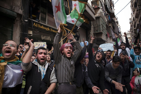 Syrian People Wave Revolutionary Flag Chant Editorial Stock Photo ...