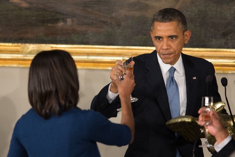 Us President Barack Obama R Toasts Editorial Stock Photo - Stock Image ...