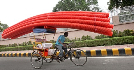 Indian Man Transporting Plastic Pipes Construction Editorial Stock ...