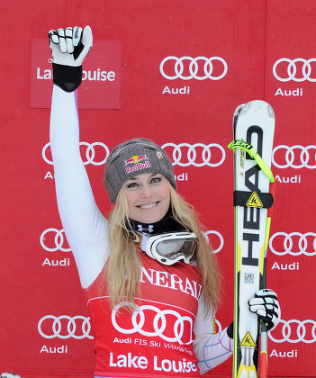 Lindsey Vonn Usa Celebrates On Podium Editorial Stock Photo - Stock ...