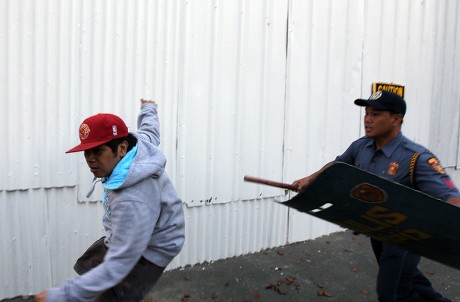 Filipino Antiriot Policeman Hits Protester Baton Editorial Stock Photo ...
