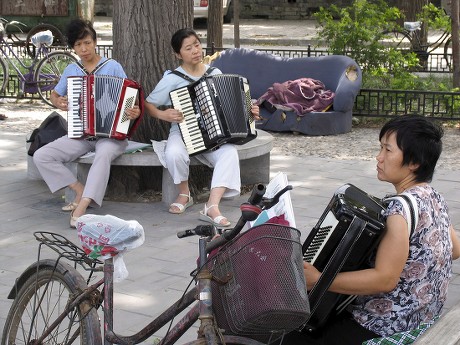 Chinese Women Practise Playing Accordions Under Editorial Stock Photo ...