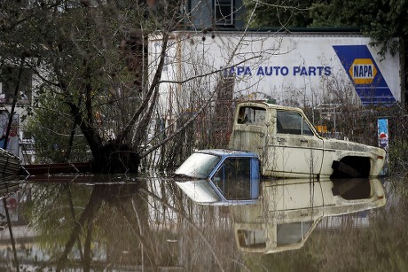 Trucks Sit Partially Immersed Floodwater Along Editorial Stock Photo ...
