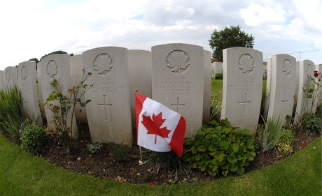 Canadian Flag Stands Before Row Tombs Editorial Stock Photo - Stock ...