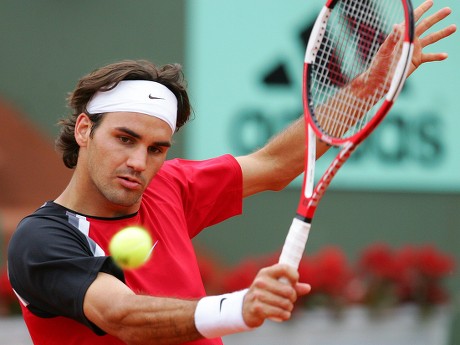 Swiss Roger Federer Hits Backhand During Editorial Stock Photo - Stock ...