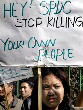 Burmese Woman Holds Placard Protesting Against Editorial Stock Photo ...