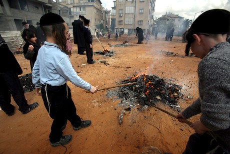 Young Ultraorthodox Jewish Boys Poke Burning Editorial Stock Photo ...