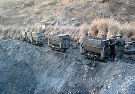 Four Miners Push Tramcar Which Weighs Editorial Stock Photo - Stock ...