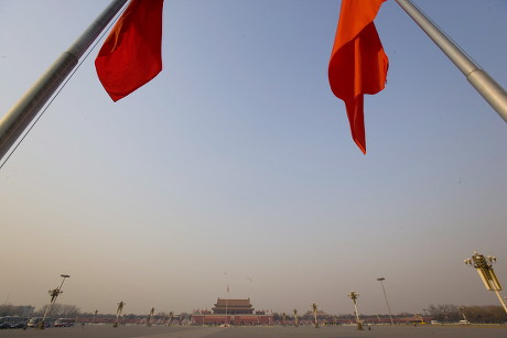 Red Flags Fly Over Deserted Tiananmen Editorial Stock Photo - Stock ...