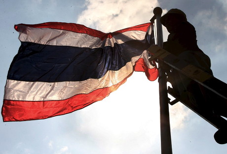 Filipino Worker Hangs Thailand Flag Along Editorial Stock Photo - Stock ...
