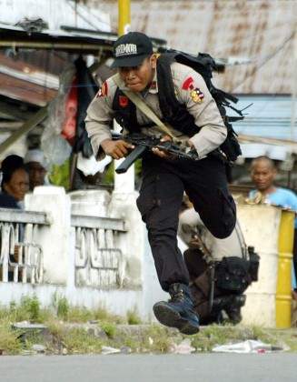 Indonesian Antiriots Police Lowering His Body Editorial Stock Photo ...