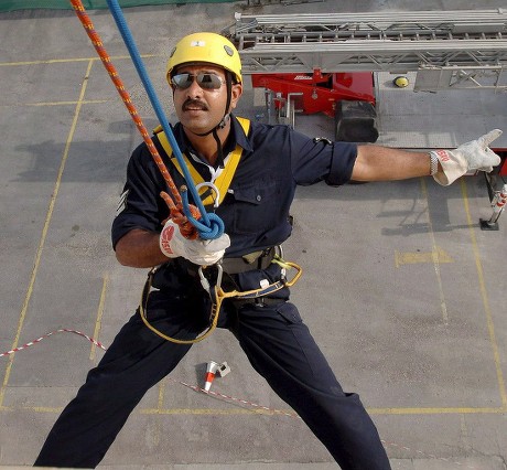 Bahraini Firefighter Descends Using Rope During Editorial Stock Photo ...