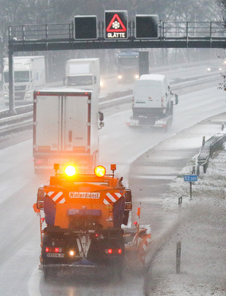 Snowplow Clears Snowy Autobahn A27 Highway Editorial Stock Photo ...