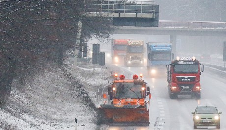 Snowplow Clears Snowy Autobahn A27 Highway Editorial Stock Photo ...