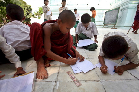 Burmese Students Study Outside Pagoda Mandalay Editorial Stock Photo ...