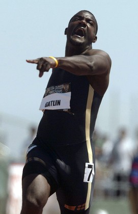 Us Sprinter Justin Gatlin Celebrate Winning Editorial Stock Photo ...