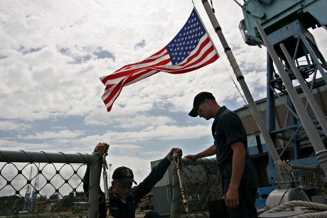 Sailors Install Rope Ladder Stern Uss Editorial Stock Photo - Stock ...