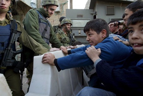 Palestinian School Boys Try Push Israeli Editorial Stock Photo - Stock ...
