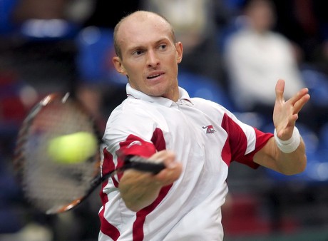 Nikolay Davydenko Russia Returns Service During Editorial Stock Photo ...