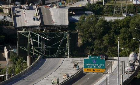 Vehicles Sit Atop Portion Interstate 35w Editorial Stock Photo - Stock ...