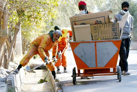 Iranian Workers Clean Streetside Water Channel Editorial Stock Photo ...