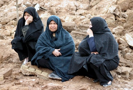 Three Iranian Women Sit Amidst Rubble Editorial Stock Photo - Stock ...
