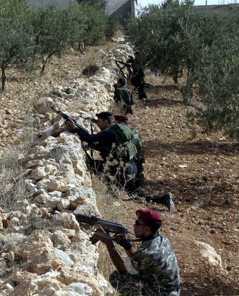 Palestinian Security Forces Crouch Behind Terraced Editorial Stock ...