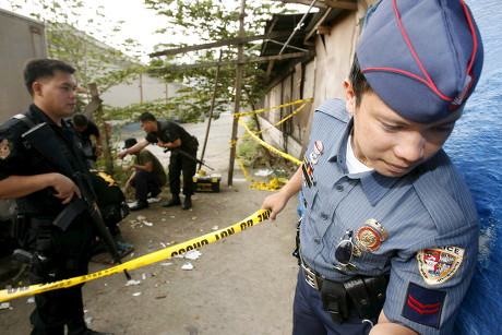 Filipino Policemen Stand Before Policeline While Editorial Stock Photo ...