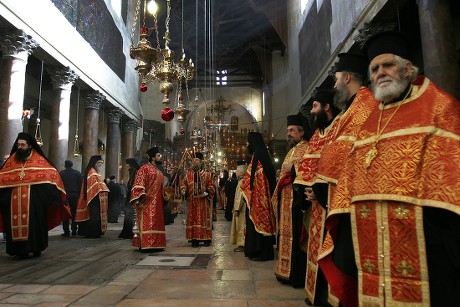 Eastern Orthodox Priests Line Light Candles Editorial Stock Photo ...