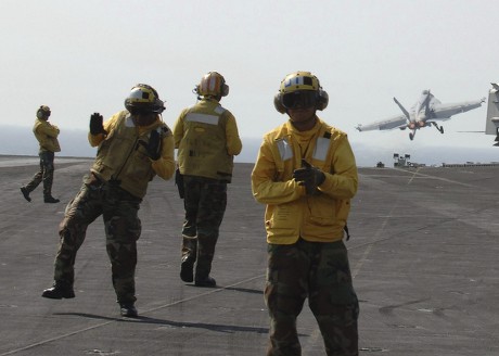 Flight Deck Crew Prepare Launch F18 Editorial Stock Photo - Stock Image ...