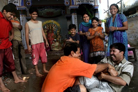 Indian Family Plays Holy Mud Part Editorial Stock Photo - Stock Image ...