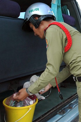 Policeman Checks Car Security Checkpoint Vientiane Editorial Stock ...