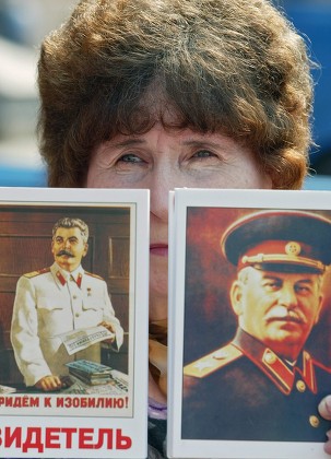 Woman Holds Portraits Josef Stalin During Editorial Stock Photo - Stock ...