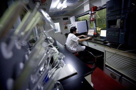 Technician Uses Laptop Computer Inside Food Editorial Stock Photo ...