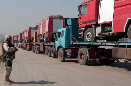 Trucks Loaded Fire Engines Stand Line Editorial Stock Photo - Stock ...