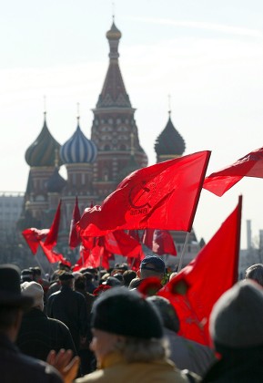 Russian Communist Carrying Red Banners They Editorial Stock Photo ...