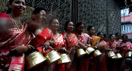 Group Newari Women Wearing Traditional Red Editorial Stock Photo ...