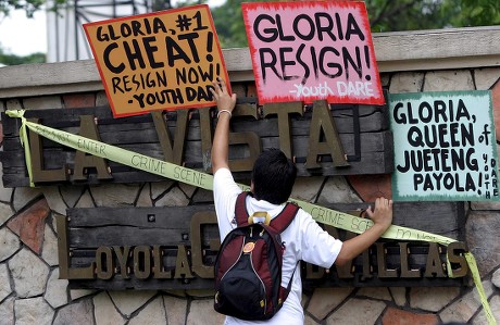 Student Activist Hangs Protest Placards During Editorial Stock Photo ...