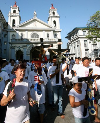 Filipino Catholic Devotees Walk Church During Editorial Stock Photo ...