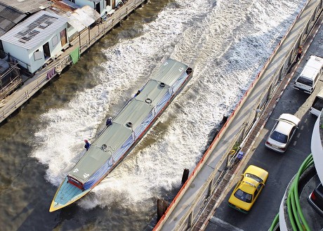 Motorized Canal Boat Speeds Along Klong Editorial Stock Photo - Stock ...