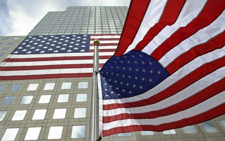 American Flags Wave Two World Financial Editorial Stock Photo - Stock ...