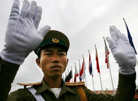 Laotian Police Officer Stops Cars Security Editorial Stock Photo ...