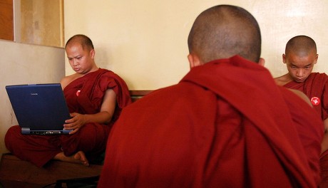 Buddhist Monks Check Their Laptop Computers Editorial Stock Photo ...